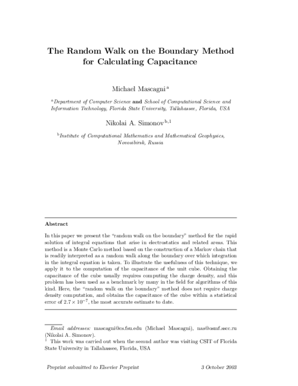 (PDF) Random Walk Method for Capacitance Calculation
