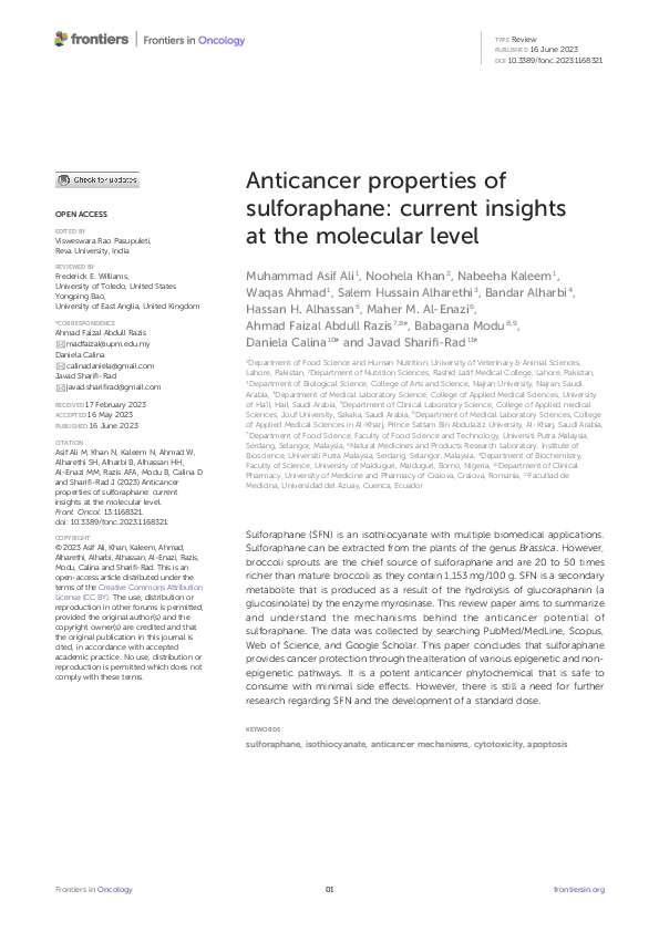(PDF) Anticancer properties of sulforaphane: current insights at the molecular level