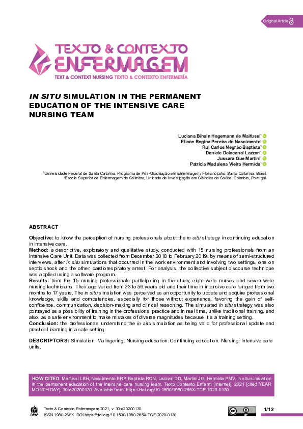 (PDF) In Situ Simulation in the Permanent Education of the Intensive Care Nursing Team