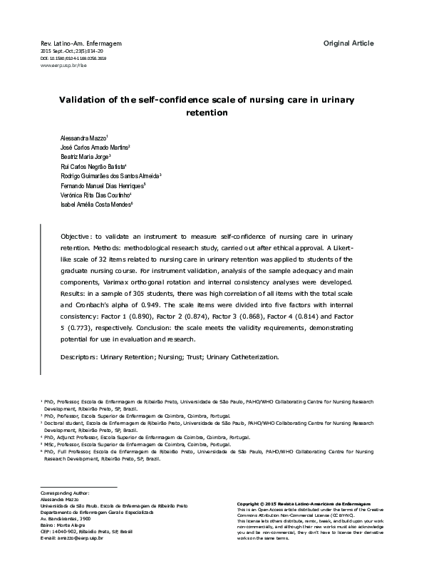(PDF) Validation of the self-confidence scale of nursing care in ...