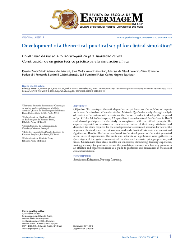 (PDF) Development of a theoretical-practical script for clinical simulation