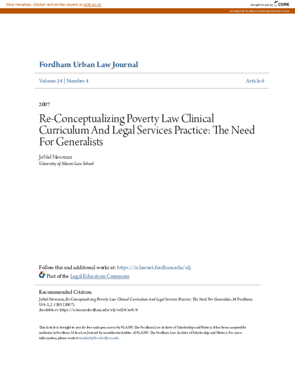 (PDF) Re-Conceptualizing Poverty Law Clinical Curriculum and Legal ...