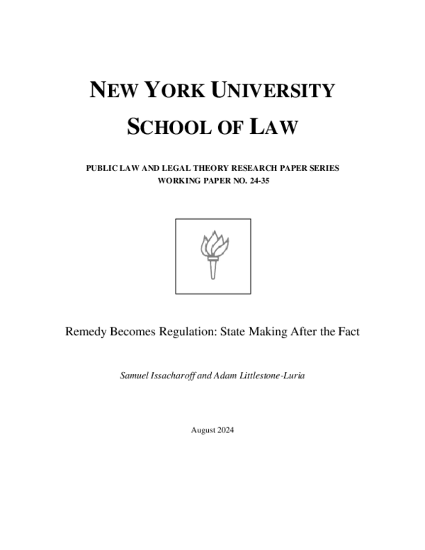(PDF) Remedy Becomes Regulation: Statemaking After the Fact | Adam ...