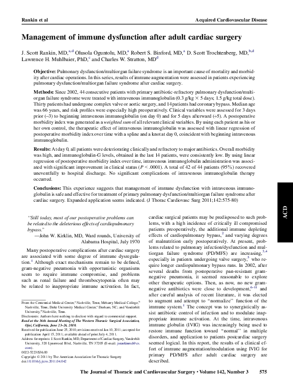 (PDF) Management of immune dysfunction after adult cardiac surgery
