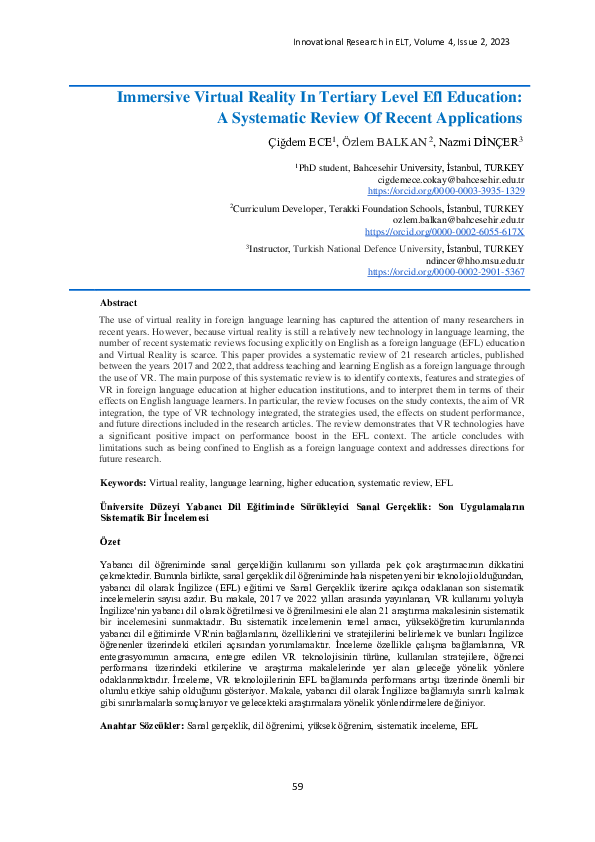 (PDF) Immersive virtual reality in tertiary level efl education a ...