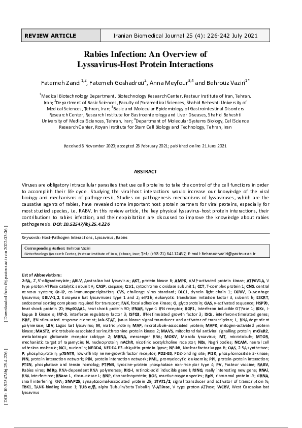 (PDF) Rabies Infection: An Overview of Lyssavirus-Host Protein Interactions