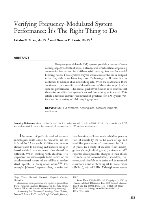 (PDF) Verifying Frequency-Modulated System Performance: It's The Right Thing to Do