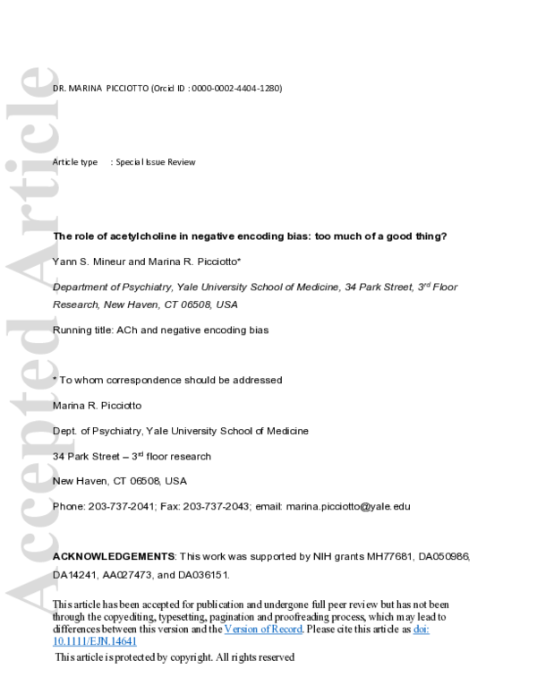 (PDF) The role of acetylcholine in negative encoding bias: Too much of ...