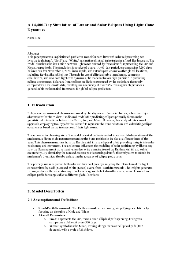 (PDF) A 14,400-Day Simulation of Lunar and Solar Eclipses Using Light ...
