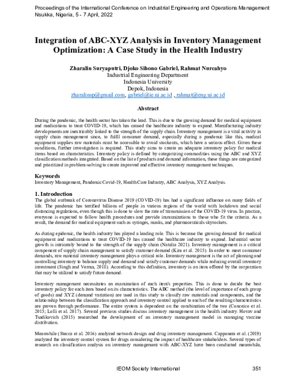 (PDF) Integration of ABC-XYZ Analysis in Inventory Management ...