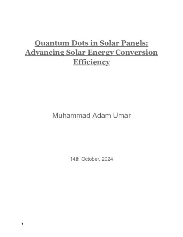(PDF) Quantum Dots in Solar Panels: Advancing Solar Energy Conversion ...