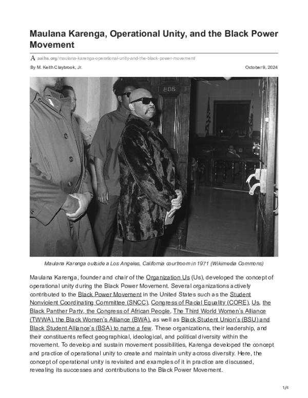 (PDF) Maulana Karenga, Operational Unity, and the Black Power Movement