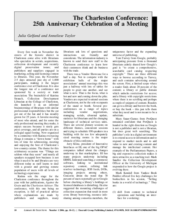 (PDF) The Charleston Conference: 25th Anniversary Celebration of a Meeting