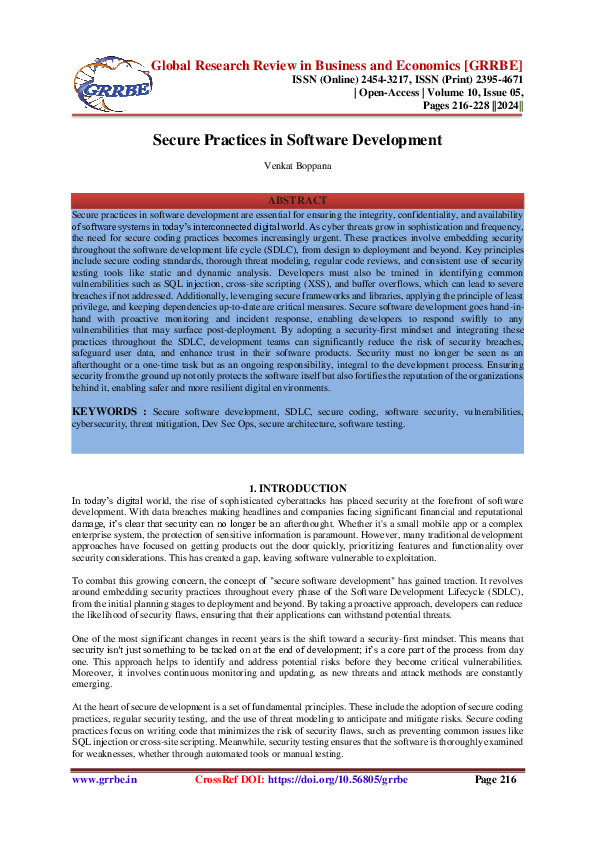 (PDF) Secure Practices in Software Development