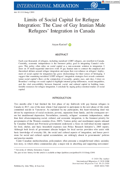 (PDF) Limits of Social Capital for Refugee Integration: The Case of Gay ...