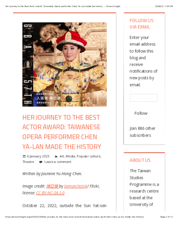 (PDF) Her Journey to the Best Actor Award: Taiwanese Opera Performer ...