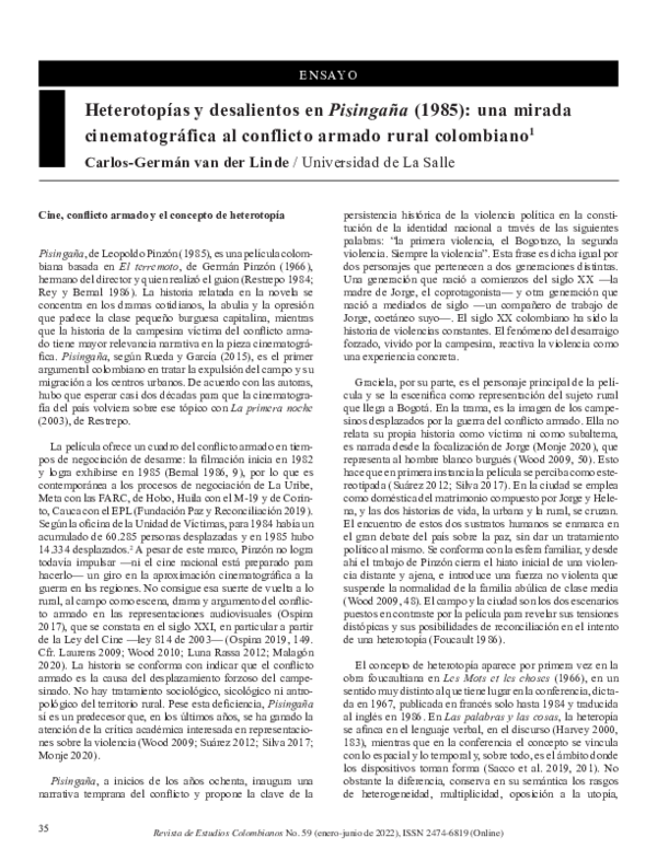 (PDF) Heterotopías y desalientos en Pisingaña (1985): una mirada ...