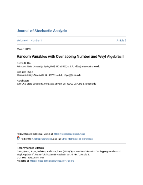 (PDF) Random Variables with Overlapping Number and Weyl Algebras I