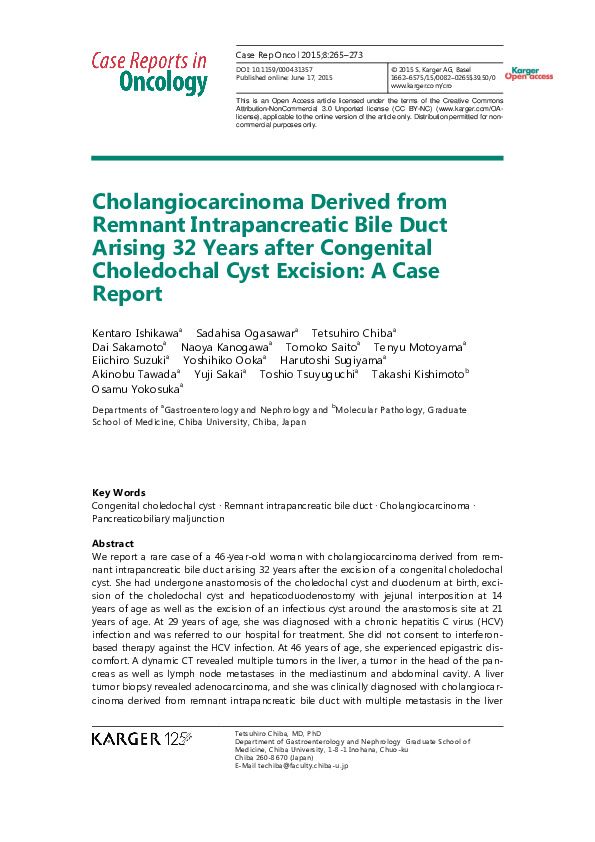 (PDF) Cholangiocarcinoma Derived from Remnant Intrapancreatic Bile Duct Arising 32 Years after ...
