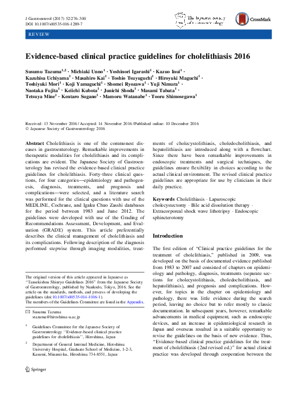 (PDF) Evidence-based clinical practice guidelines for cholelithiasis 2016