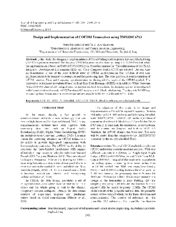 (PDF) Design and Implementation of COFDM Transceiver using TMS320C6713