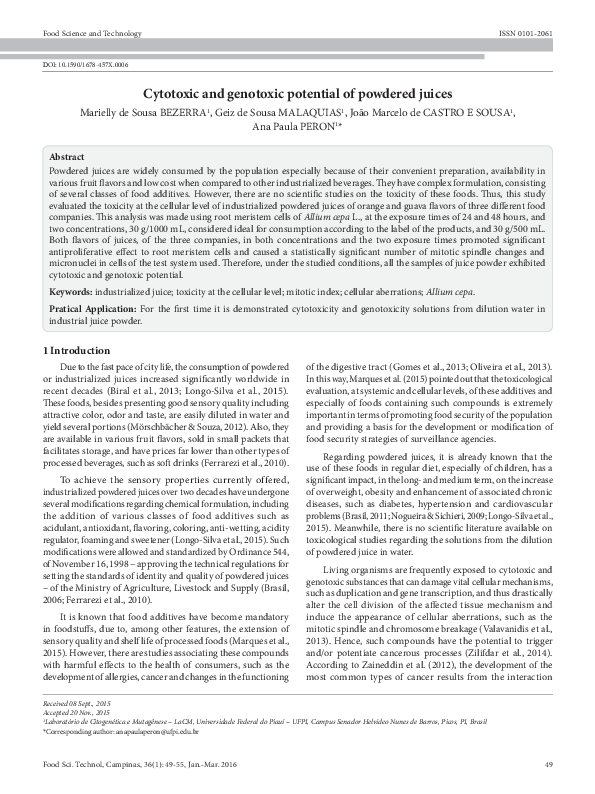 (PDF) Cytotoxic and genotoxic potential of powdered juices