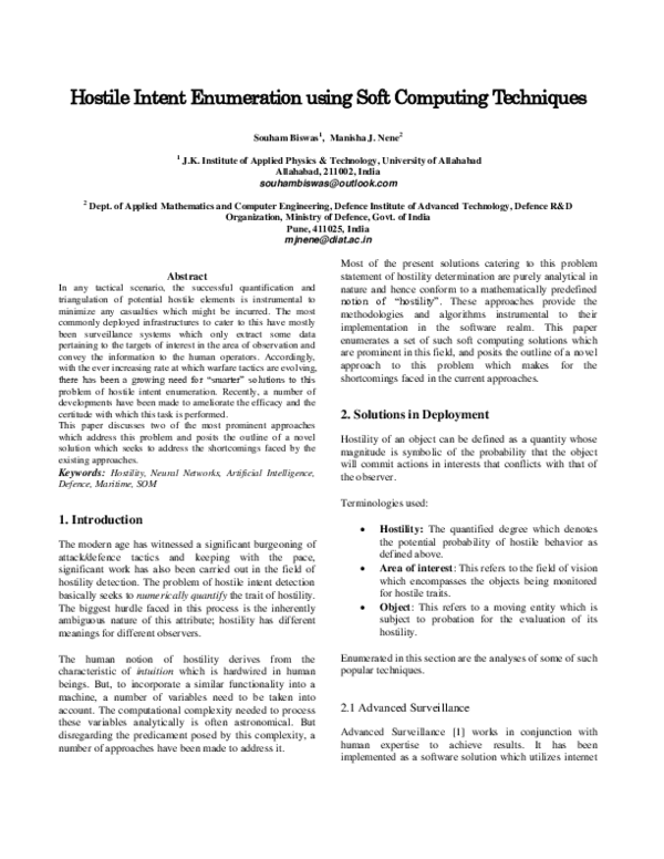 (PDF) Hostile Intent Enumeration using Soft Computing Techniques