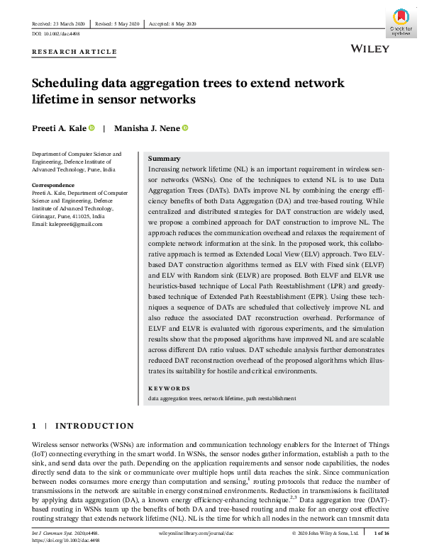 (PDF) Scheduling data aggregation trees to extend network lifetime in sensor networks