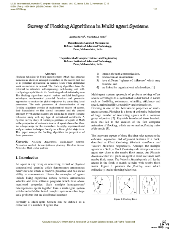 (PDF) Survey of Flocking Algorithms in Multi-agent Systems