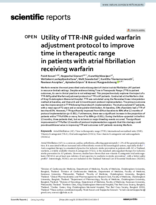 (PDF) Utility of TTR-INR guided warfarin adjustment protocol to improve ...