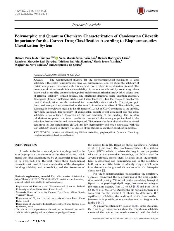 (PDF) Polymorphic and Quantum Chemistry Characterization of Candesartan Cilexetil: Importance ...