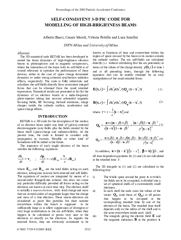 (PDF) Self-consistent 3-D PIC code for modelling of high-brightness beams | vittoria petrillo ...