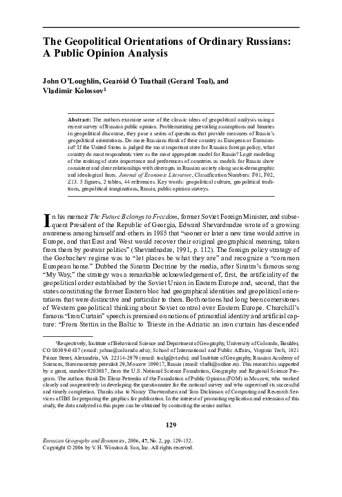 (PDF) The Geopolitical Orientations of Ordinary Russians: A Public ...