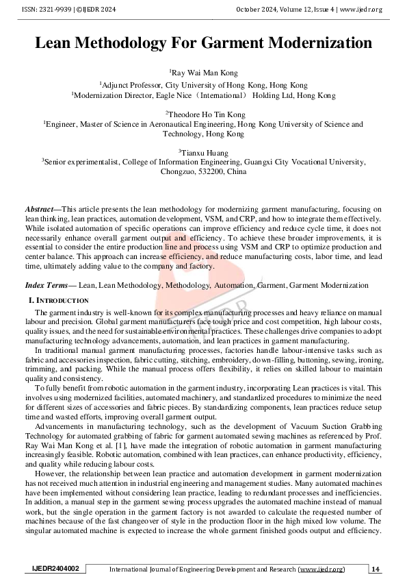 (PDF) Lean Methodology For Garment Modernization