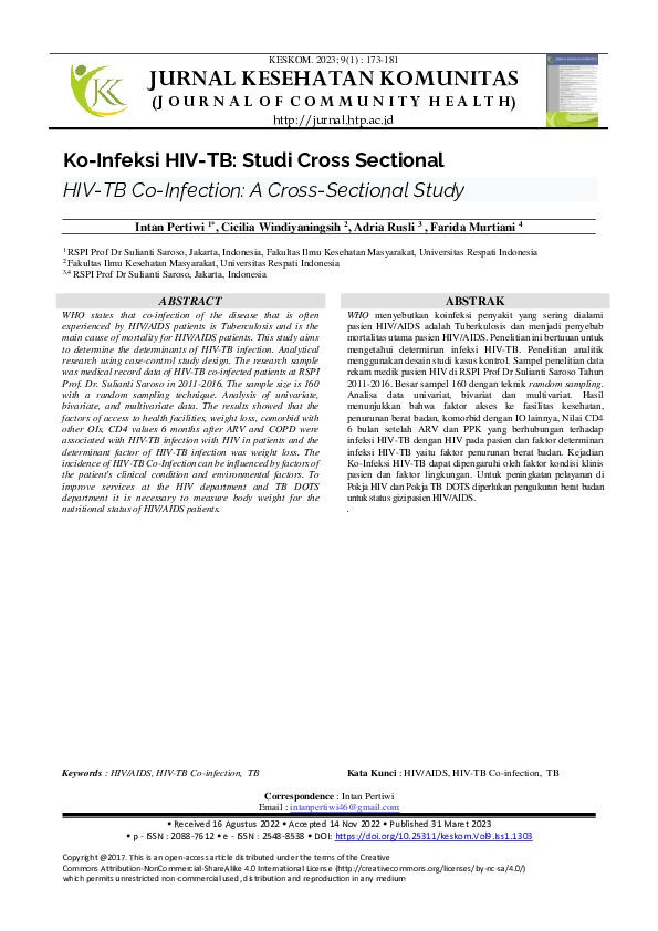 (PDF) Ko-Infeksi HIV-TB: Studi Cross Sectional | Farida Murtiani - Academia.edu