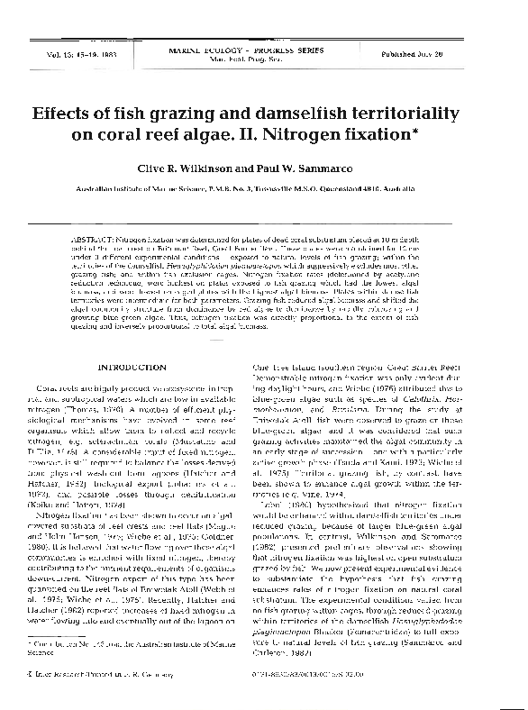(PDF) Effects of fish grazing and damselfish territoriality on coral ...