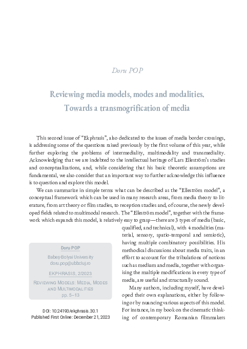 (PDF) Reviewing media models, modes and modalities. Towards a transmogrification of media