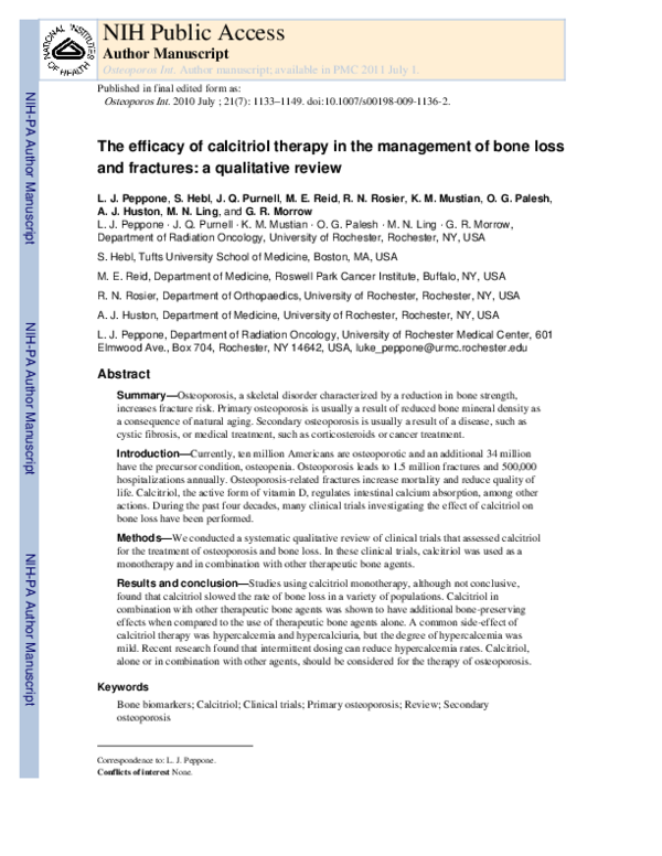 (PDF) The efficacy of calcitriol therapy in the management of bone loss ...