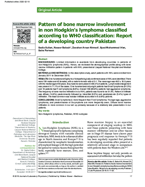 (PDF) Pattern of bone marrow involvement in non Hodgkin's lymphoma classified according to WHO ...