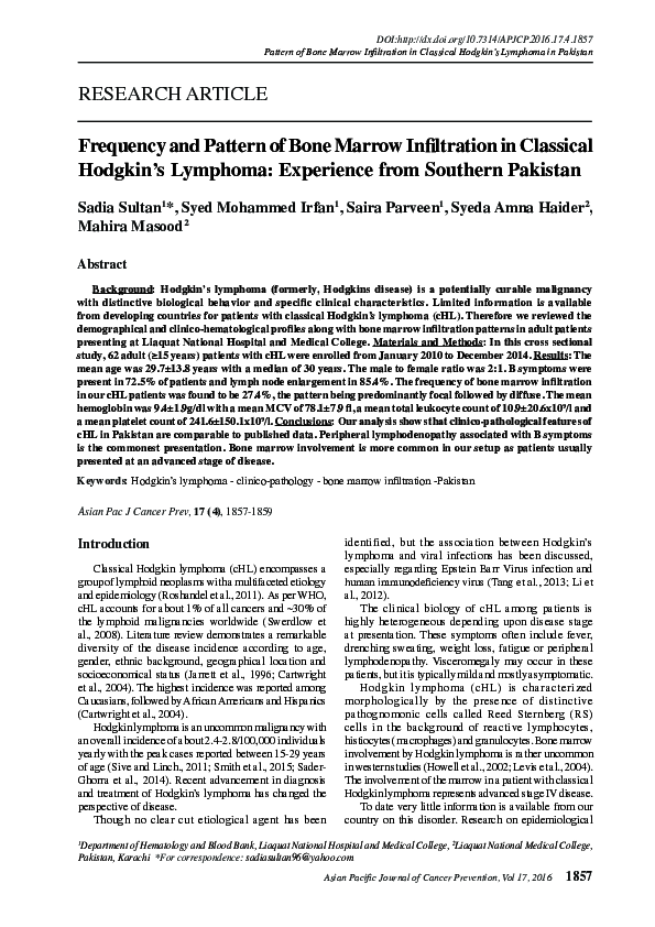(PDF) Frequency and Pattern of Bone Marrow Infiltration in Classical ...