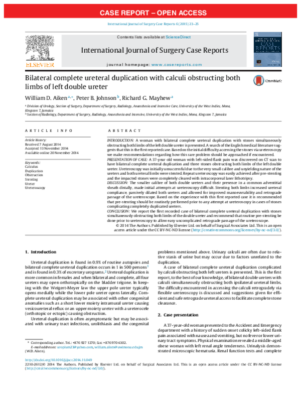 (PDF) Bilateral complete ureteral duplication with calculi obstructing ...