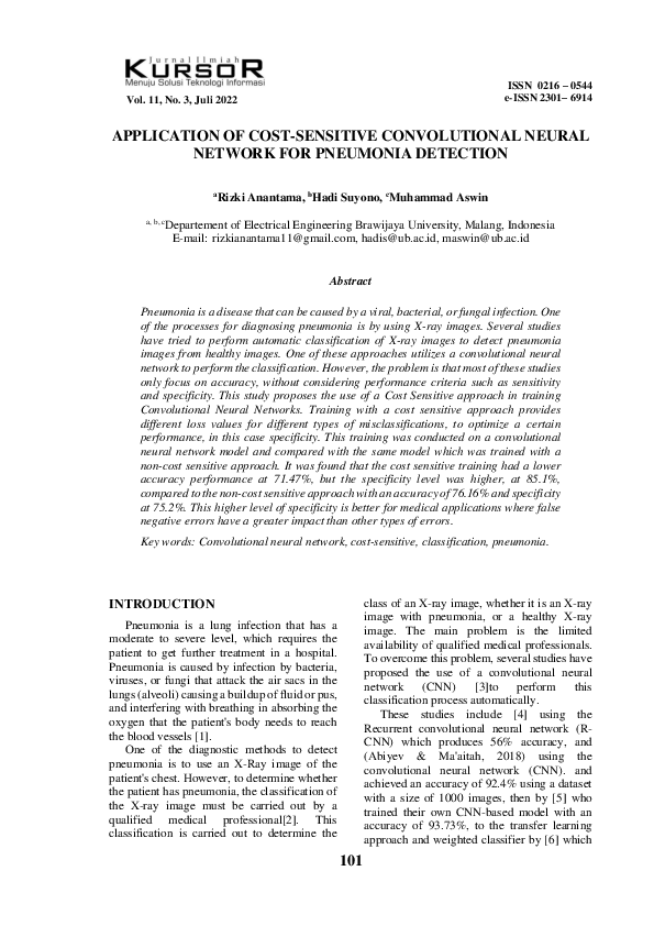 (PDF) Application of Cost-Sensitive Convolutional Neural Network for ...