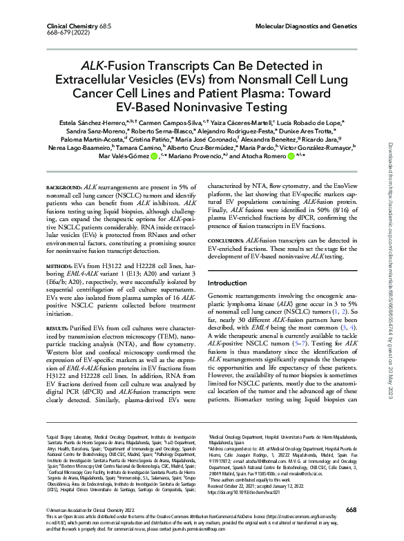(PDF) ALK-Fusion Transcripts Can Be Detected in Extracellular Vesicles (EVs) from Nonsmall Cell ...