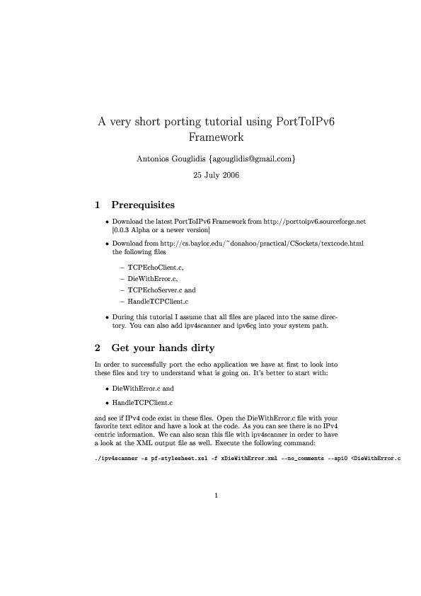 (PDF) A very short porting tutorial using PortToIPv6 Framework