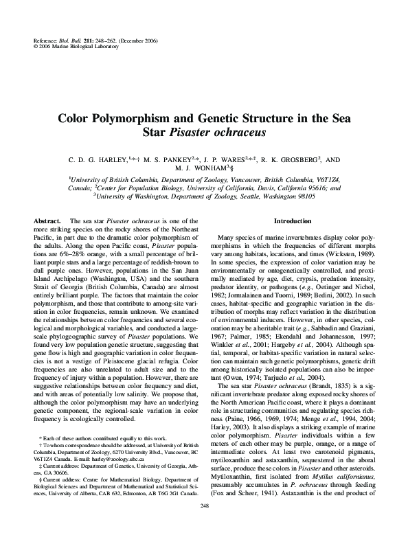 (PDF) Color Polymorphism and Genetic Structure in the Sea StarPisaster ...