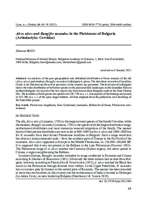 (PDF) Alces alces and Rangifer tarandus in the Pleistocene of Bulgaria ...