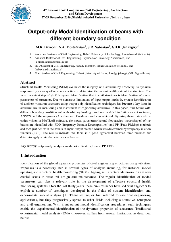 Pdf Output Only Modal Identification Of Beams With Different Boundary Condition