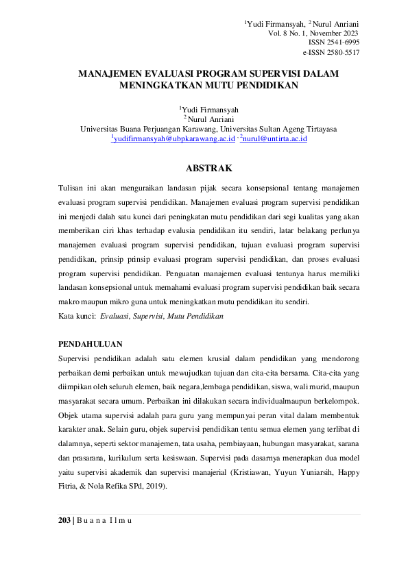 (PDF) Manajemen Evaluasi Program Supervisi Dalam Meningkatkan Mutu Pendidikan