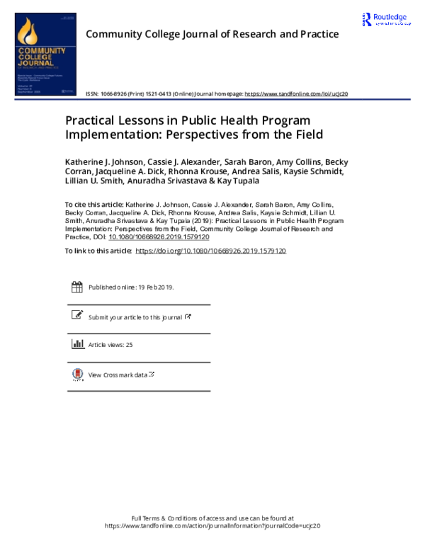 (PDF) Practical Lessons in Public Health Program Implementation ...