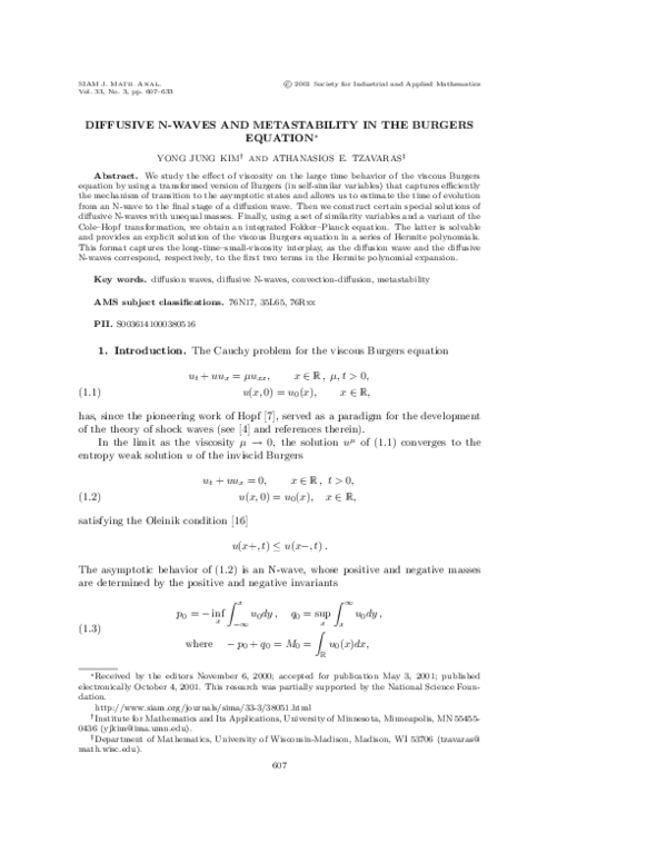 (PDF) Diffusive N-Waves and Metastability in the Burgers Equation